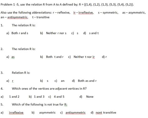 solved problem 1 5 use the relation r from a to a define