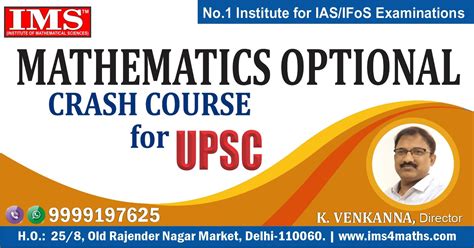 Mathematics Optional Crash Course For UPSC CSE IMS IMS Maths By K Venkanna Sir