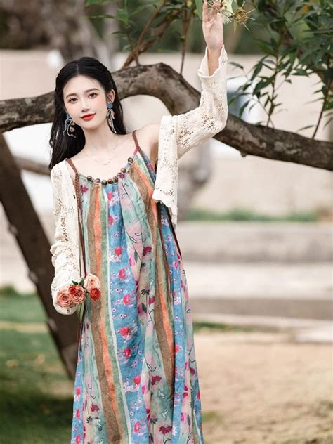 유투미월드 ♥당일 출고♥ 스타일 윈난 여행복 여성 보헤미안 드레스 타이다이 꽃 롱 스커트 여성 카디건