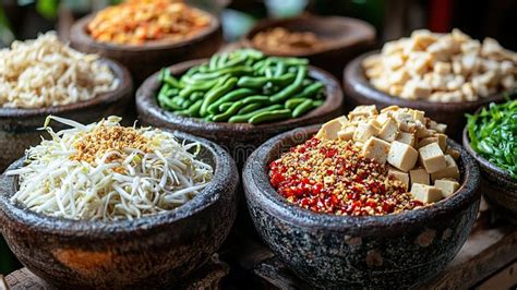 Assorted Asian Food Ingredients In Rustic Bowls Stock Illustration Illustration Of Healthy