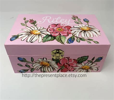 Personalized Pink Memory Box With Daisies And Roses Shower Gift Personalized First Birthday