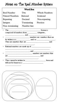 The Real Number System By Evlain Ayoub Teachers Pay Teachers