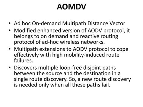 Aodv Ad Hoc On Demand Distance Vector Vs Aomdv Ad Hoc On Demand Multipath Distance Vector Ppt