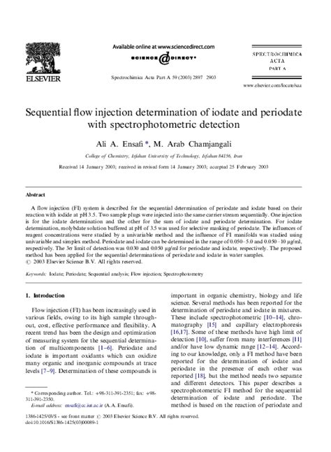 Pdf Sequential Flow Injection Determination Of Iodate And Periodate