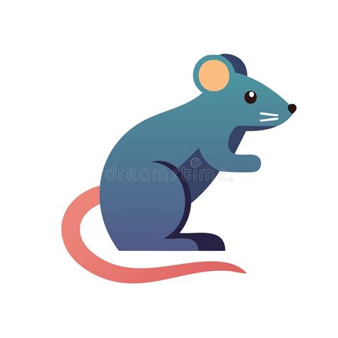 Stylized Blue Mouse With Coral Tail Sitting Calmly Stock Vector