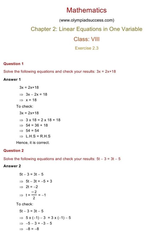 ncert solutions for class 8 mathematics chapter 2 linear equations in