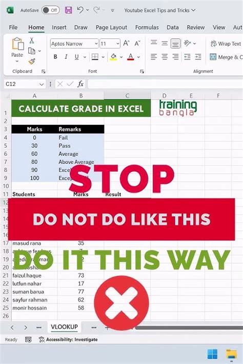 Calculate Grade In Excel Using Vlookup Function Youtube