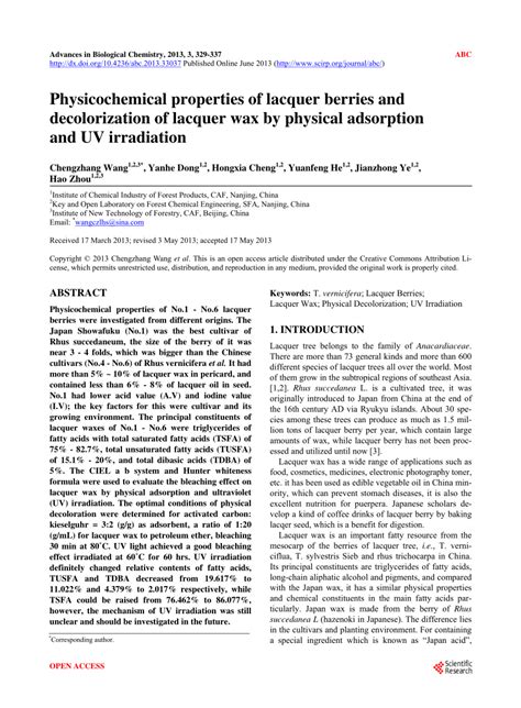 Pdf Physicochemical Properties Of Lacquer Berries And Decolorization Of Lacquer Wax By