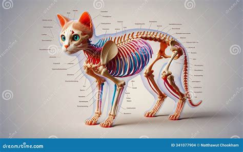 Illustrated Cat Skeleton Anatomy With Labels Stock Illustration