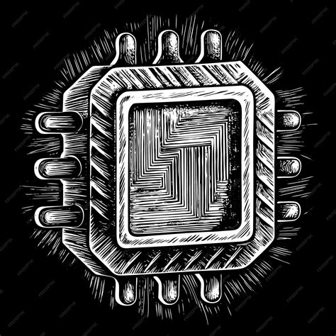 Intricate Microchip Design With Engraved Texture On Black Background Premium Ai Generated Vector
