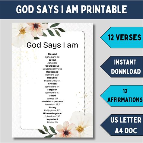 Who I Am In Christ Printable Bible Verses For Who God Says I Am Pdf