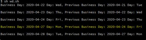Loop Through Business Day And Previous Business Day In Shell Techieroop