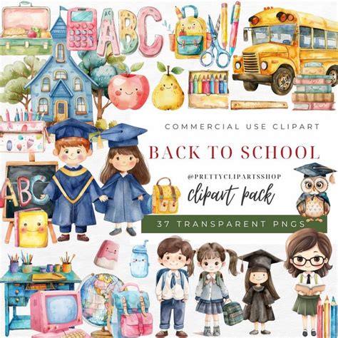 Watercolor Back To School Clipart School Bus Backpack Png