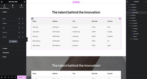 Data Table Elementor Widget Gw Elementor Addons And Themes Documentation