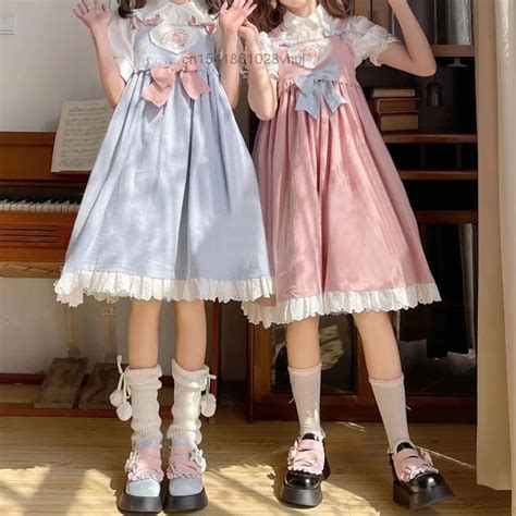 귀여운 일본 소녀 조끼 드레스 사랑스러운 프린트 스트랩 점프수트 인형 칼라 셔츠 Y2k 레이스 밑단 대학 스타일 소녀 여름 Aliexpress