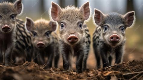 Premium Ai Image Group Of Wild Striped Boar Piglets Isolated On A