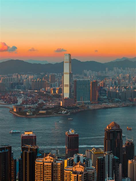 Icbc 타워 Ifc 강가 건물 건축 경치 고층 고층 건물 국제 상업 센터 금융지구 도시 도시 풍경 도시의 도시의 불빛 동아시아 메트로폴리스