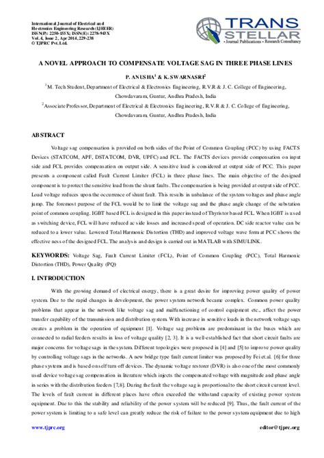 Pdf A Novel Approach To Compensate Voltage Sag In Three Phase Lines