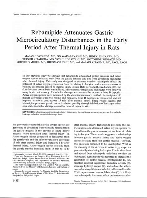 Pdf Rebamipide Attenuates Gastric Microcirculatory Disturbances In