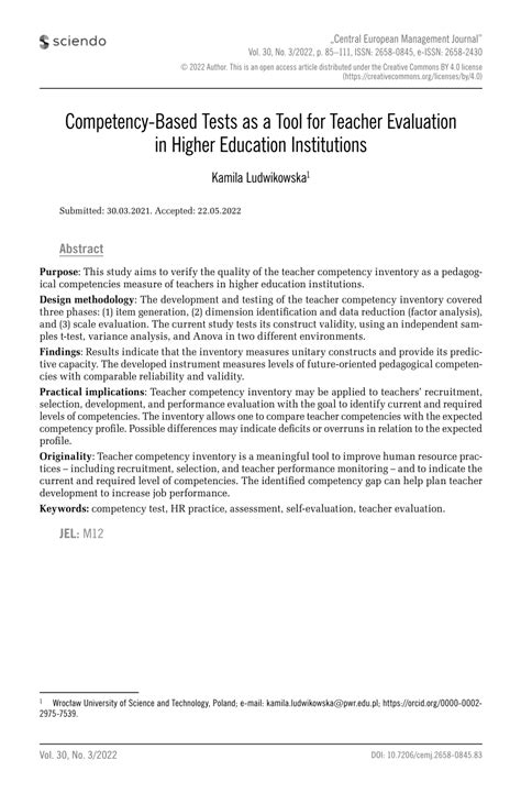 PDF Competency Based Tests As A Tool For Teacher Evaluation In Higher Education Institutions