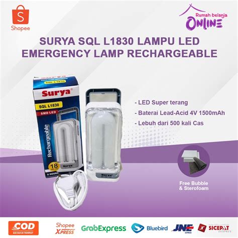 Jual Surya Sql L1830 Lampu Led Emergency Lamp Darurat Rechargeable Cas