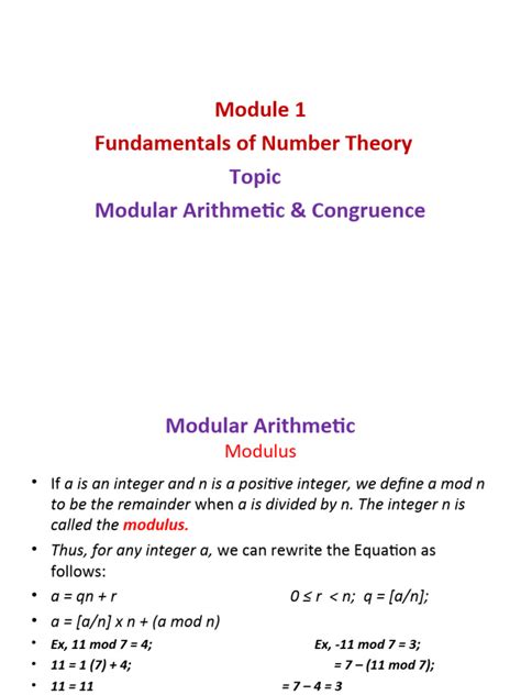 4 Introduction To Nt Modu Arith And Congruence 09 01 2024 Pdf Ring Theory Algebra
