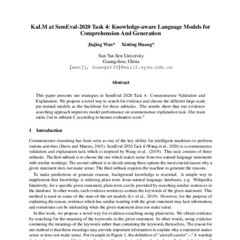 Kalm At Semeval 2020 Task 4 Knowledge Aware Language Models For