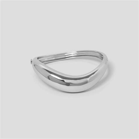 Wave Domed Bangle Bracelet In Rhodium Plating By The 8th Jewellery Ltd