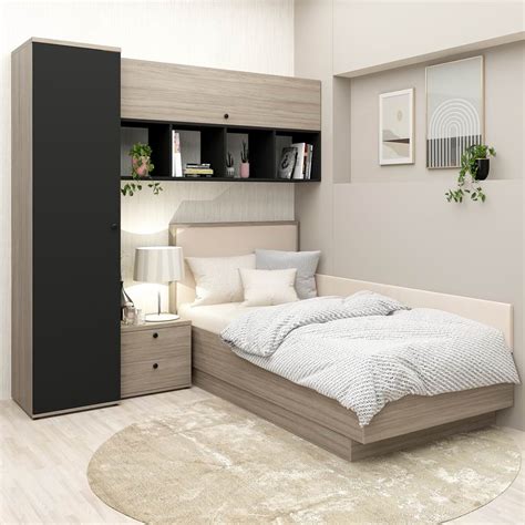 Dormitor Copii Pe Colt Rialto 2 Oak Antracit Catifea Bej Tamos