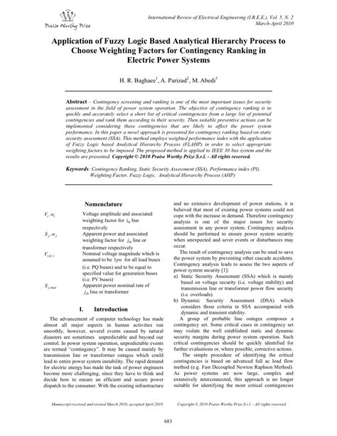 Pdf Application Of Fuzzy Logic Based Analytical Hierarchy Process To Choose Weighting Factors