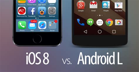 Visual Comparison Of Ios 8 Vs Android L Features Icons Ui Elements