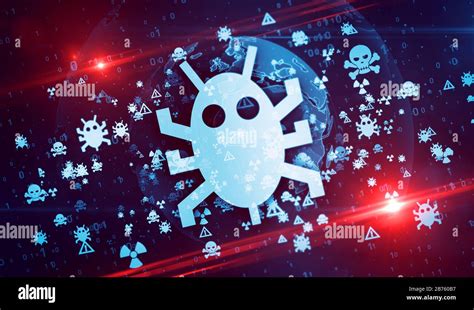 Worm Cyber Crime Hacker Attack Virus Computer Safety And Privacy Security Symbols On Digital