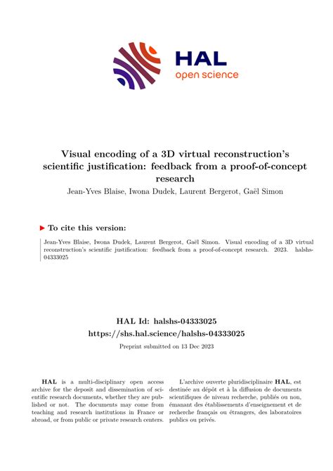 Pdf Visual Encoding Of A 3d Virtual Reconstructions Scientific Justification Feedback From A