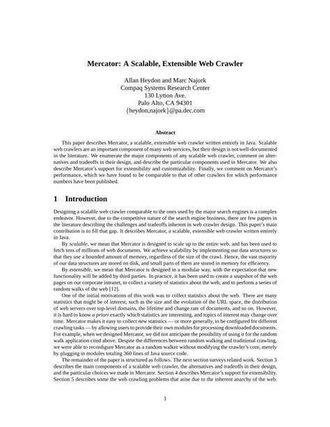 Pdf Mercator A Scalable Extensible Web Crawler Unednlpunedes
