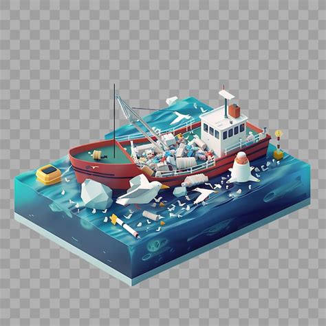 Premium Psd Garbage Barge Scene With Floating Trash And Seagulls Simple Isometric 3d Render