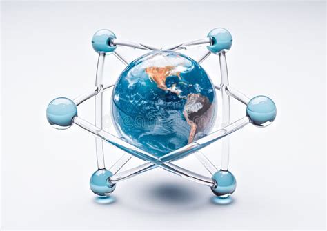 Earth Globe At The Center Of A Molecular Structure Of Water World