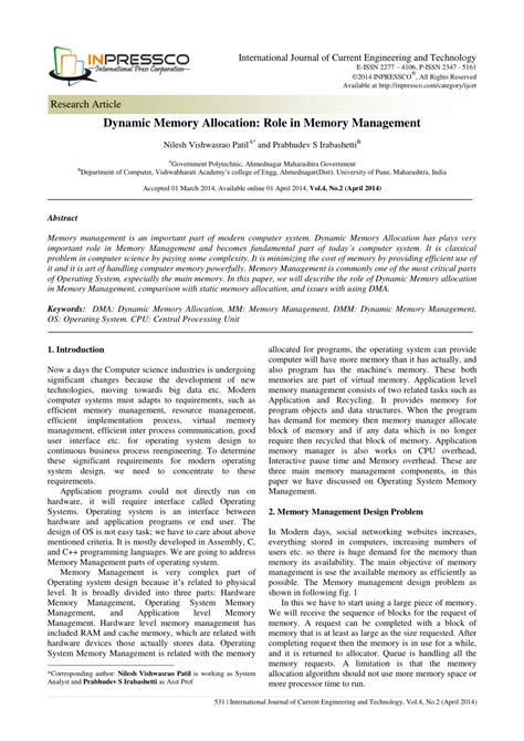 Pdf Dynamic Memory Allocation Role In Memory Management