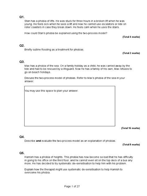 Behaviourial Approach Phobias Qs And As Pdf Phobia Classical Conditioning