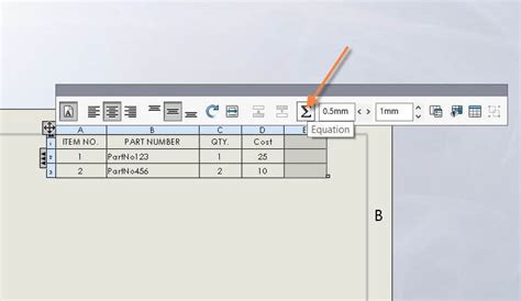 SOLIDWORKS BOM Equation For An Entire Column