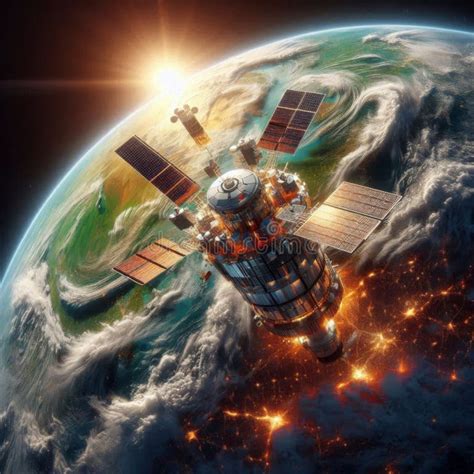 Satellite Monitoring Weather Patterns On Planet Earth Stock Illustration Illustration Of Space