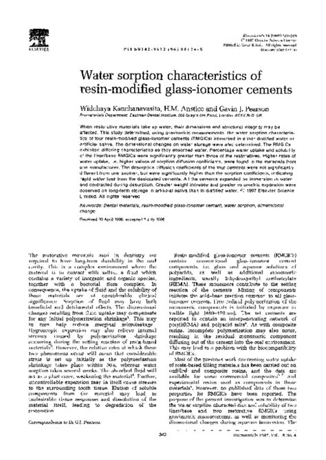 Pdf Water Sorption Characteristics Of Resin Modified Glass Ionomer Cements