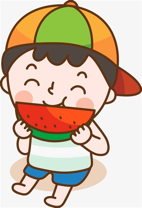 طفل يأكل بطيخ ناقلات كرتون رسمت باليد Png والمتجهات للتحميل مجانا