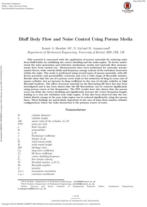 Pdf Bluff Body Flow And Noise Control Using Porous Media