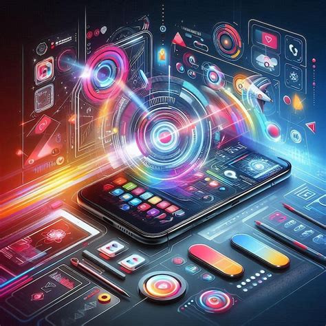 Generate An Image Of A Futuristic Mobile App Interface With Vibrant Colors Holographic Premium