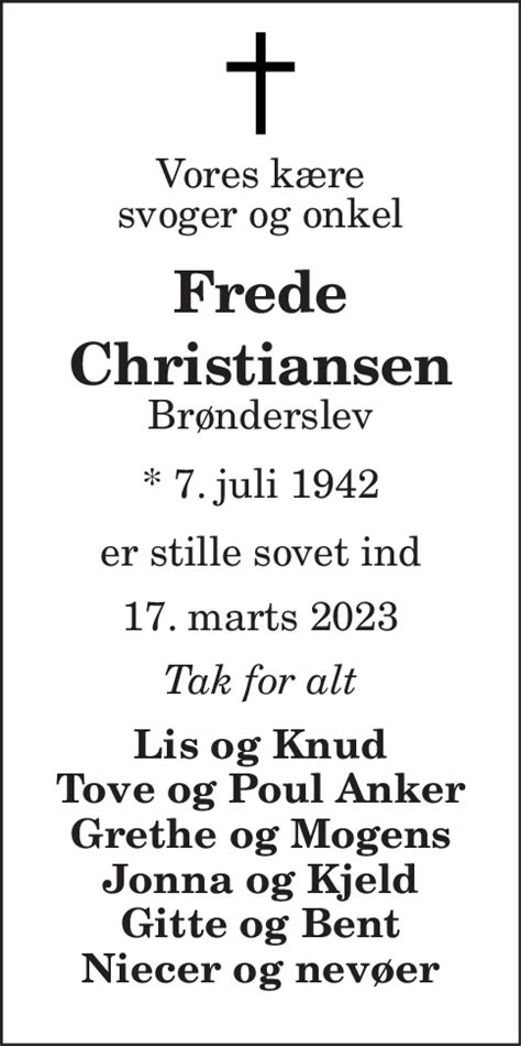 Dødsannonce For Frede Christiansen Nordjyskedk