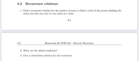 solved 3 2 recurrence relations 1 find a recurrence