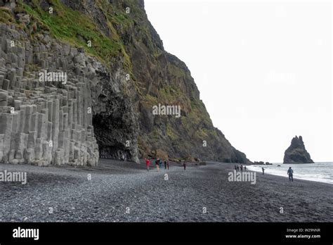 View Along Beach Towards The Hexagonal Basalt Columns On Reynisfjara Black Sand Beach Southern