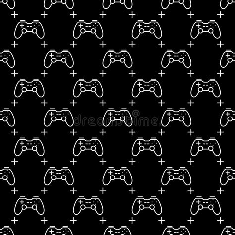 Wireless Video Game Controller Vector Gamepad Black Seamless Pattern In
