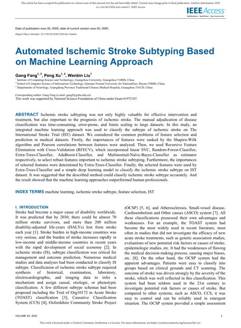 Pdf Automated Ischemic Stroke Subtyping Based On Machine Learning Approach