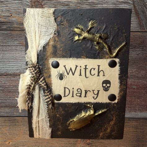Prim Witch Diary Blank Journal Halloween Decor Spell Book Shelf